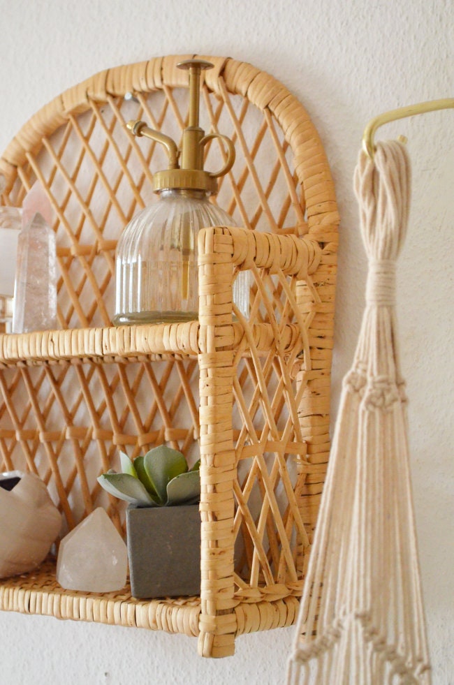 Vintage rattan spice rack rack Boho