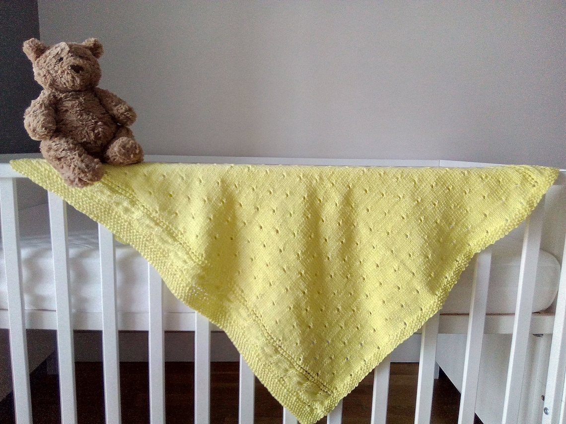 Knitted Baby Blanket Cotton Baby Blanket Yellow Blanket - Etsy