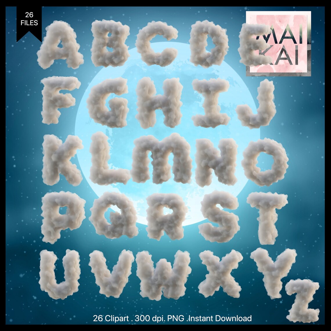 Cloud alphabet clipart letter clouds foam alphabet cloud | Etsy