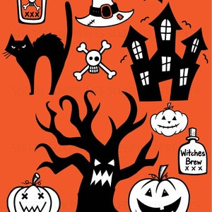 Halloween Clipart, Clip Art, Pumpkins, Cat, Tree, Haunted House, Bat ...