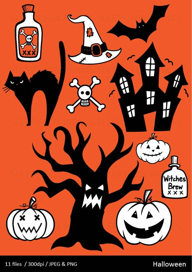 Halloween Clipart, Clip Art, Pumpkins, Cat, Tree, Haunted House, Bat ...