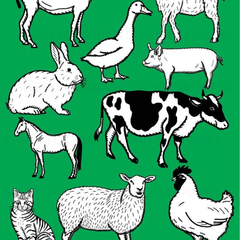 Farm Animals Clipart Black and White - Etsy