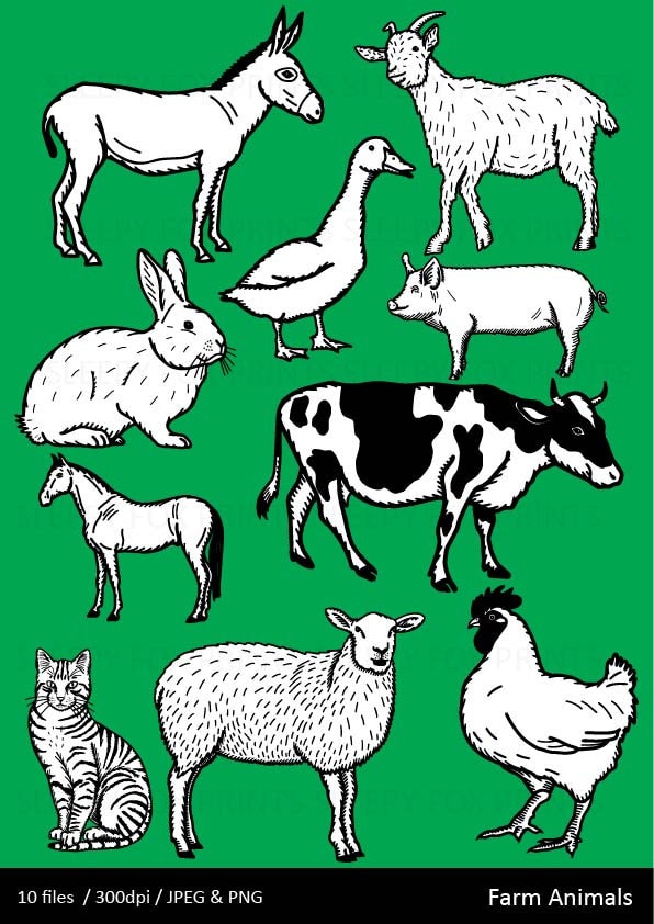 Farm Animal Clipart, Clip Art, Cow, Sheep, Pig, Chicken, Donkey, Rabbit ...