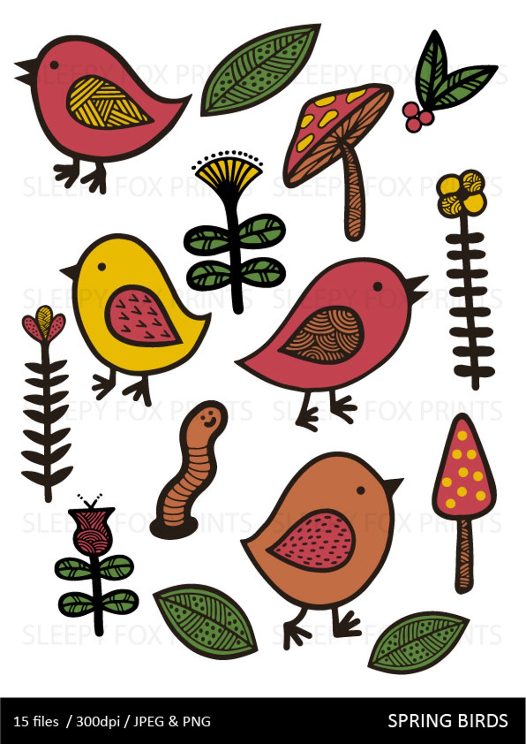 Birds Clipart, Bird Clip Art, Worms, Plants, Leaves, Flowers Clip Art ...