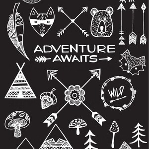 Wild Woodland Clipart, Wilderness,arrows, Feather, Bear, Mountain ...