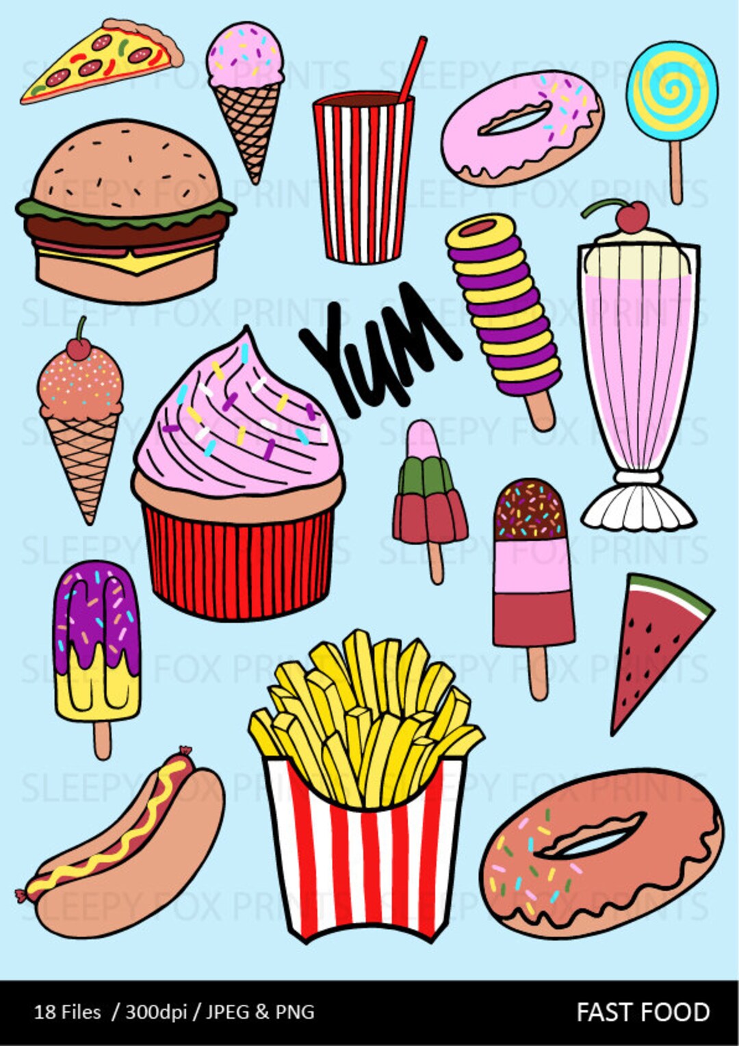 Fast Food Clip Art,fast Food Clipart, Ice Cream,burger,hot Dog, Fries ...