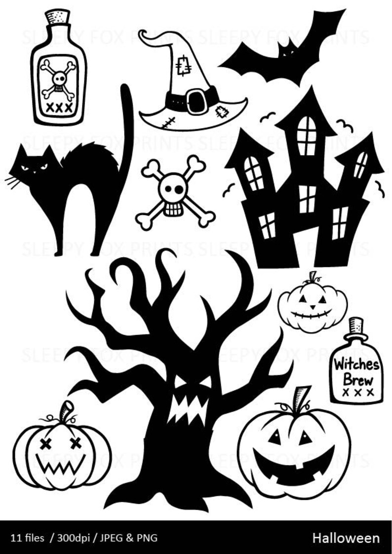 Halloween Clipart, Clip Art, Pumpkins, Cat, Tree, Haunted House, Bat ...