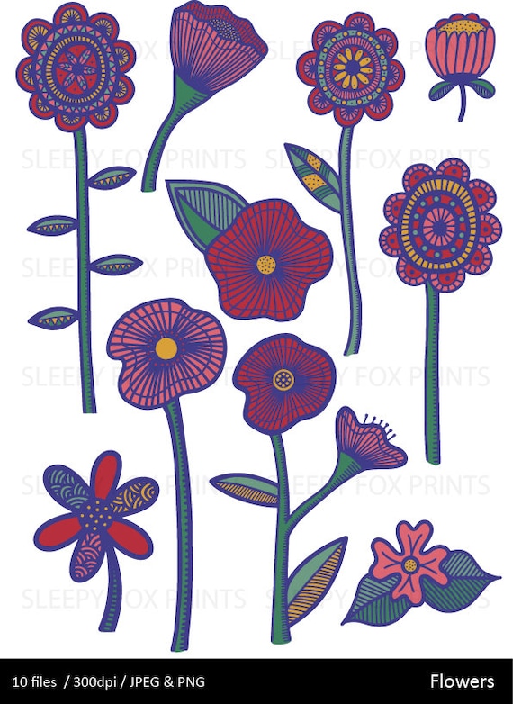 Flowers Clipart Clip Art Hand Drawn Flowers Instant - Etsy