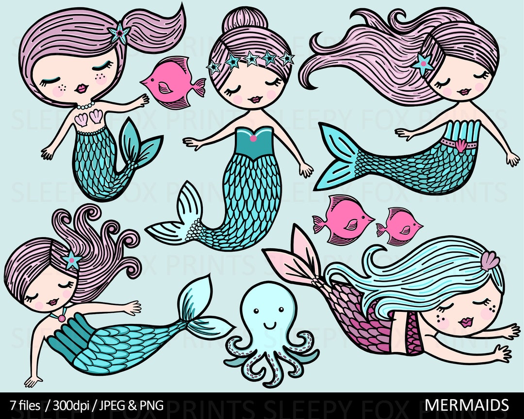 Mermaid Clip Art, Mermaids Clipart, Digital Nursery Mermaid Princess ...