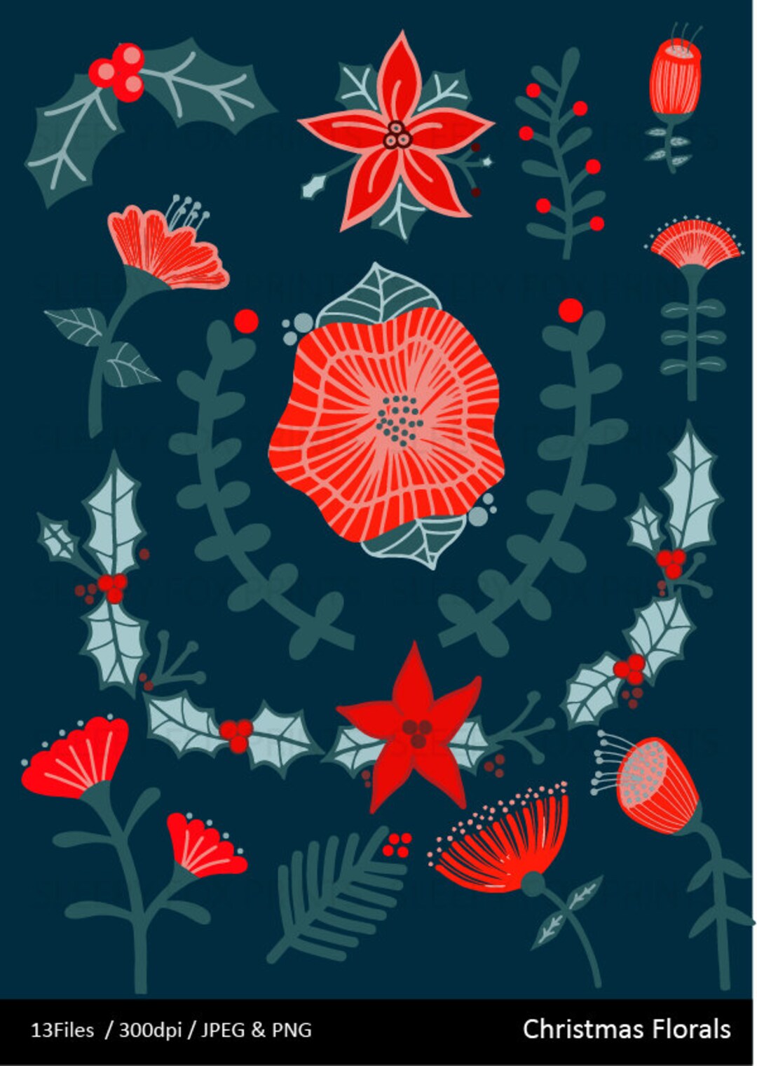 Christmas Floral Clip Art, Clipart, Happy Holidays, Christmas, Hand ...