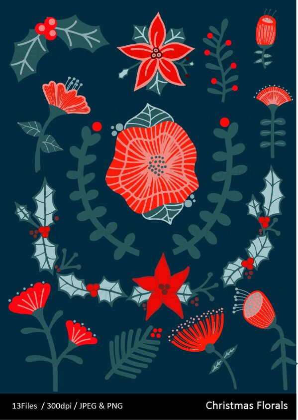 Christmas Floral Clip Art, Clipart, Happy Holidays, Christmas, Hand ...