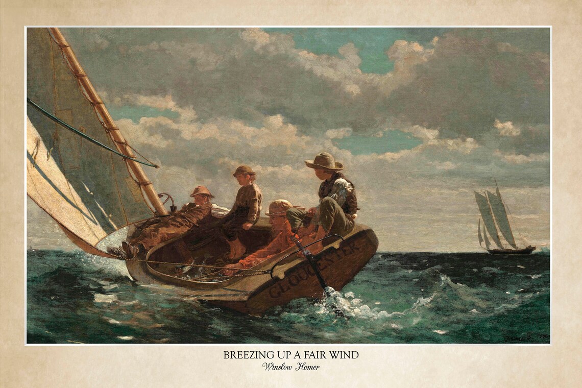 Breezing up a Fair Wind, Winslow Homer 1876; 24x36 Inch Print (frame ...