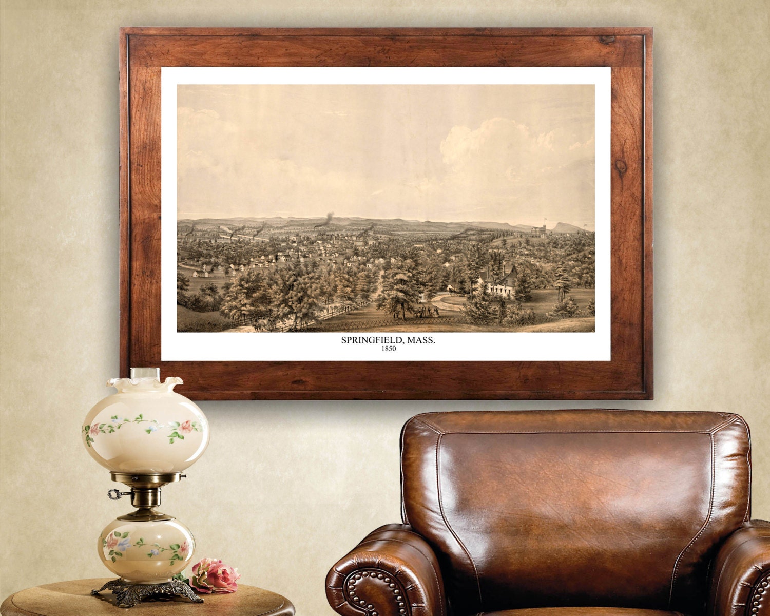 Springfield MA, 1850; 24x36 Inch Print Reproduced From a Vintage ...