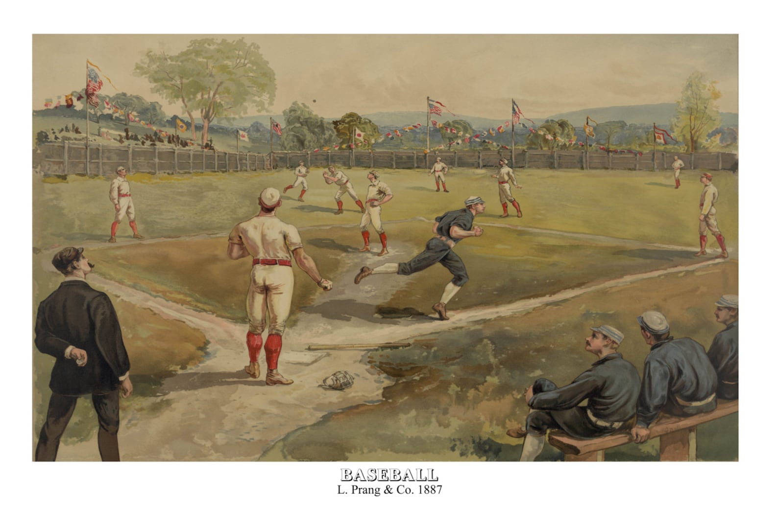 Baseball, L. Prang & Compsany, 1887; 24x36 Inch Print Reproduced From a ...