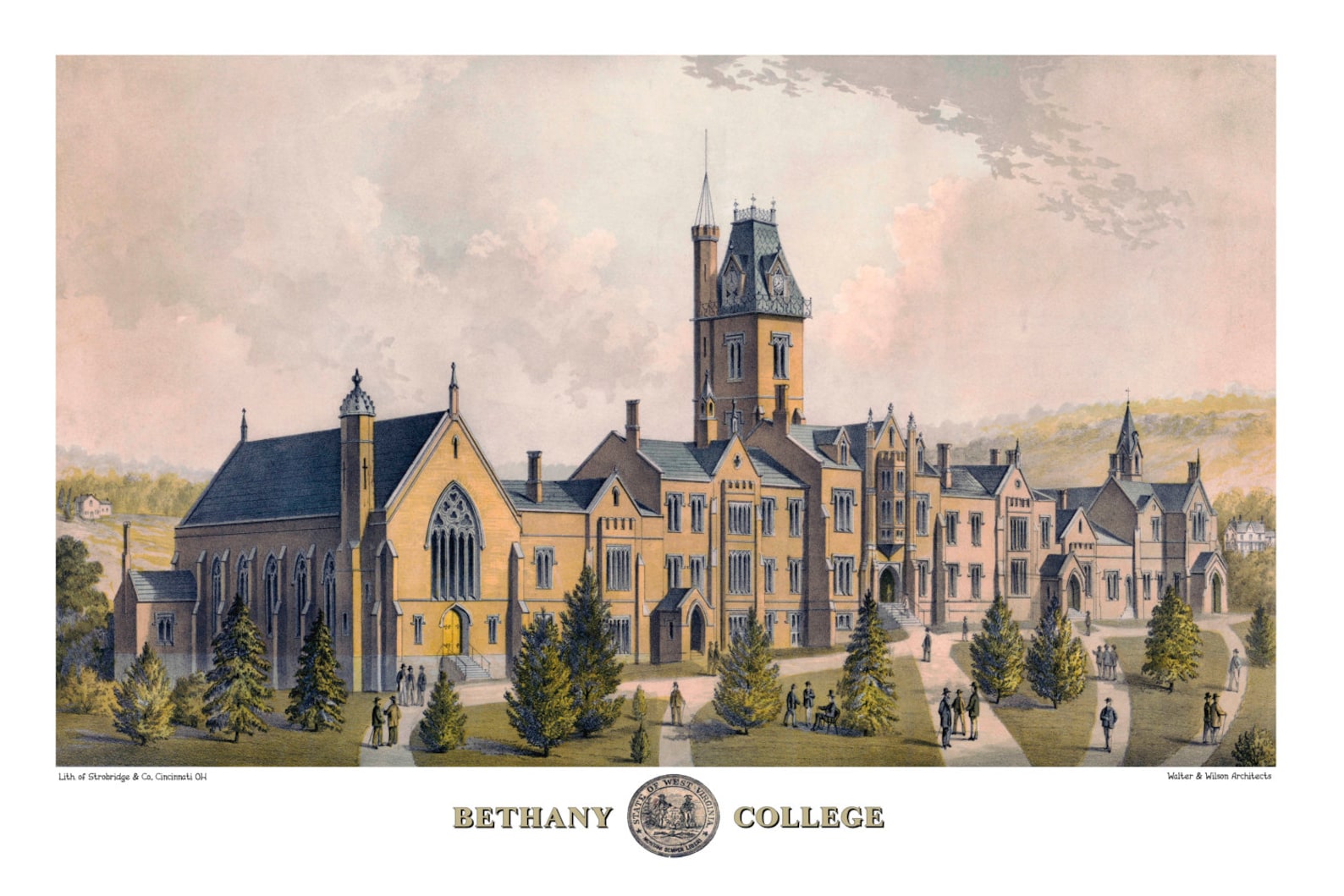 Bethany College WV, 1800s 24x36 inch print reproduced from a vintage ...