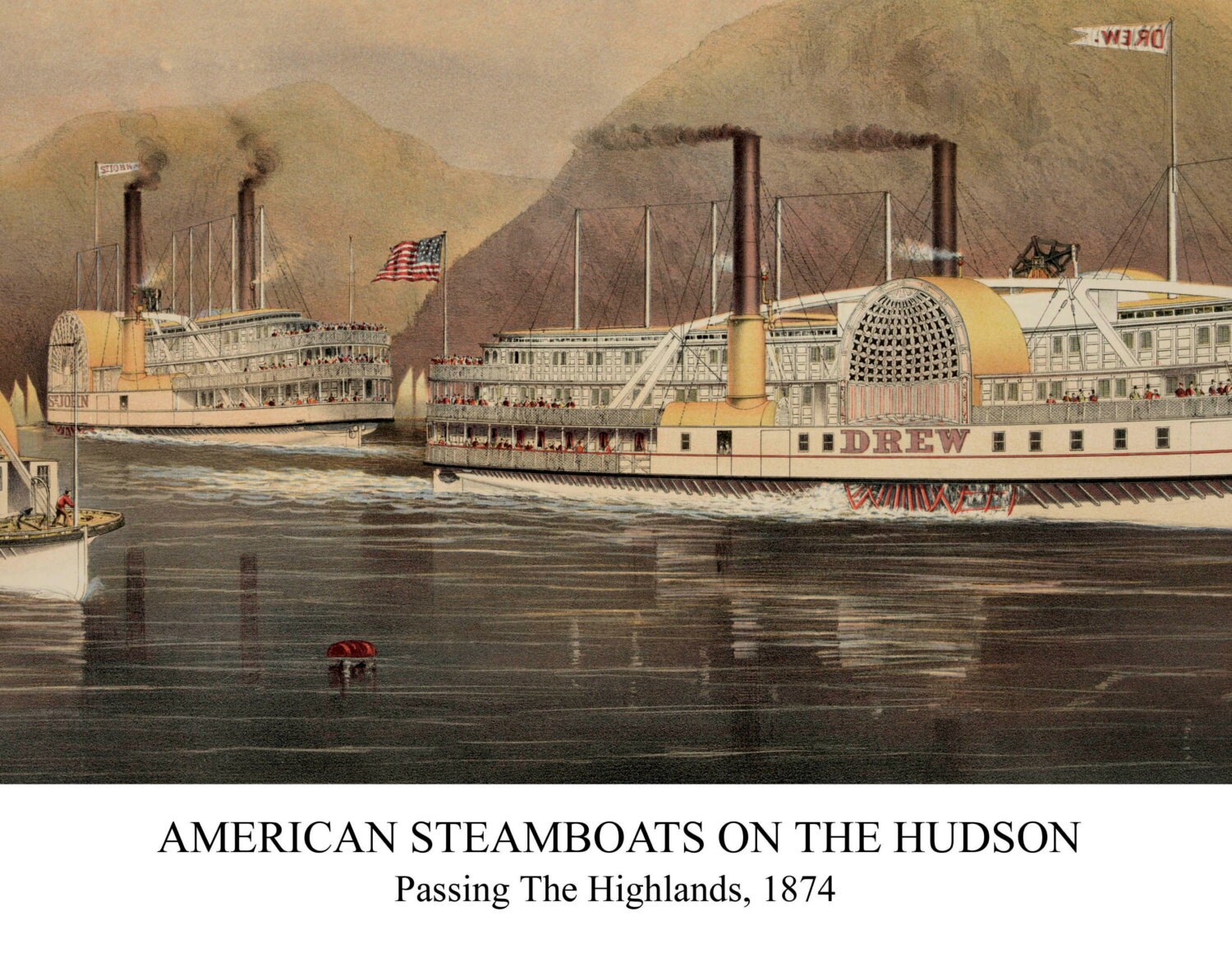 American Steamboats on the Hudson by Currier & Ives, 1874 24x36 Inch ...