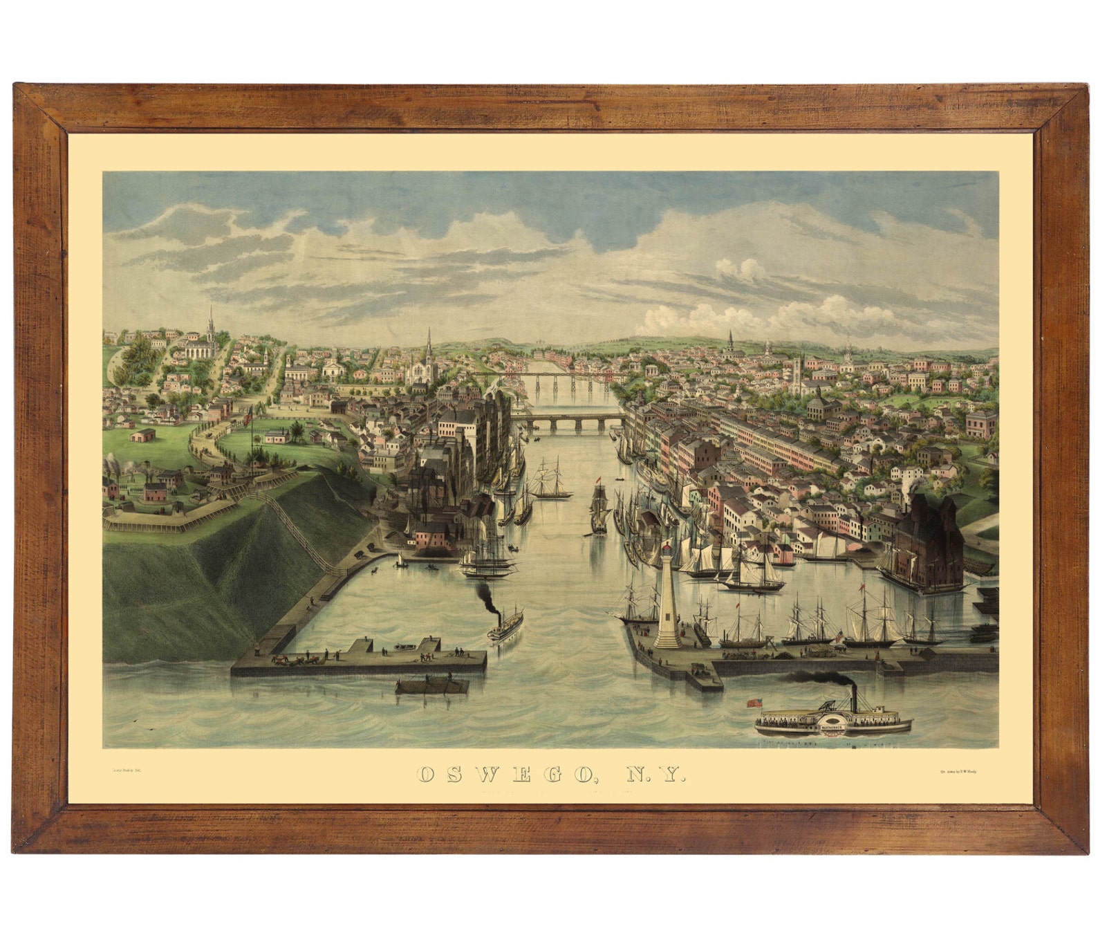 Oswego Ny 1855 24x36 Inch Print Reproduced From A Vintage Painting Or