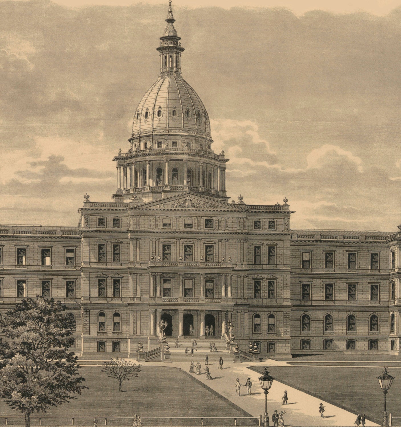 Lansing MI, State Capitol Building, 1888 24x36 inch print reproduced ...