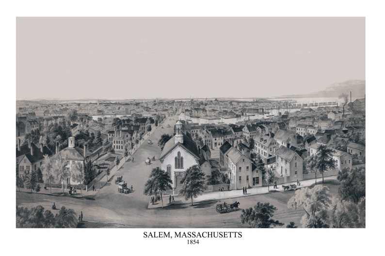 Salem MA, 1854; 24x36 Inch Print Reproduced From a Vintage Lithograph ...