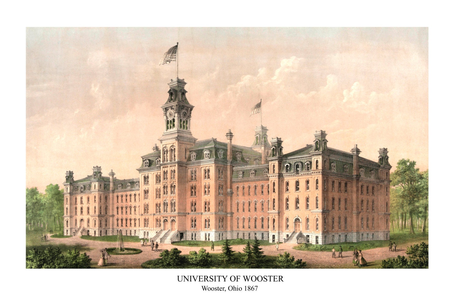 University of Wooster OH, 1867 24x36 Inch Print Reproduced From a ...