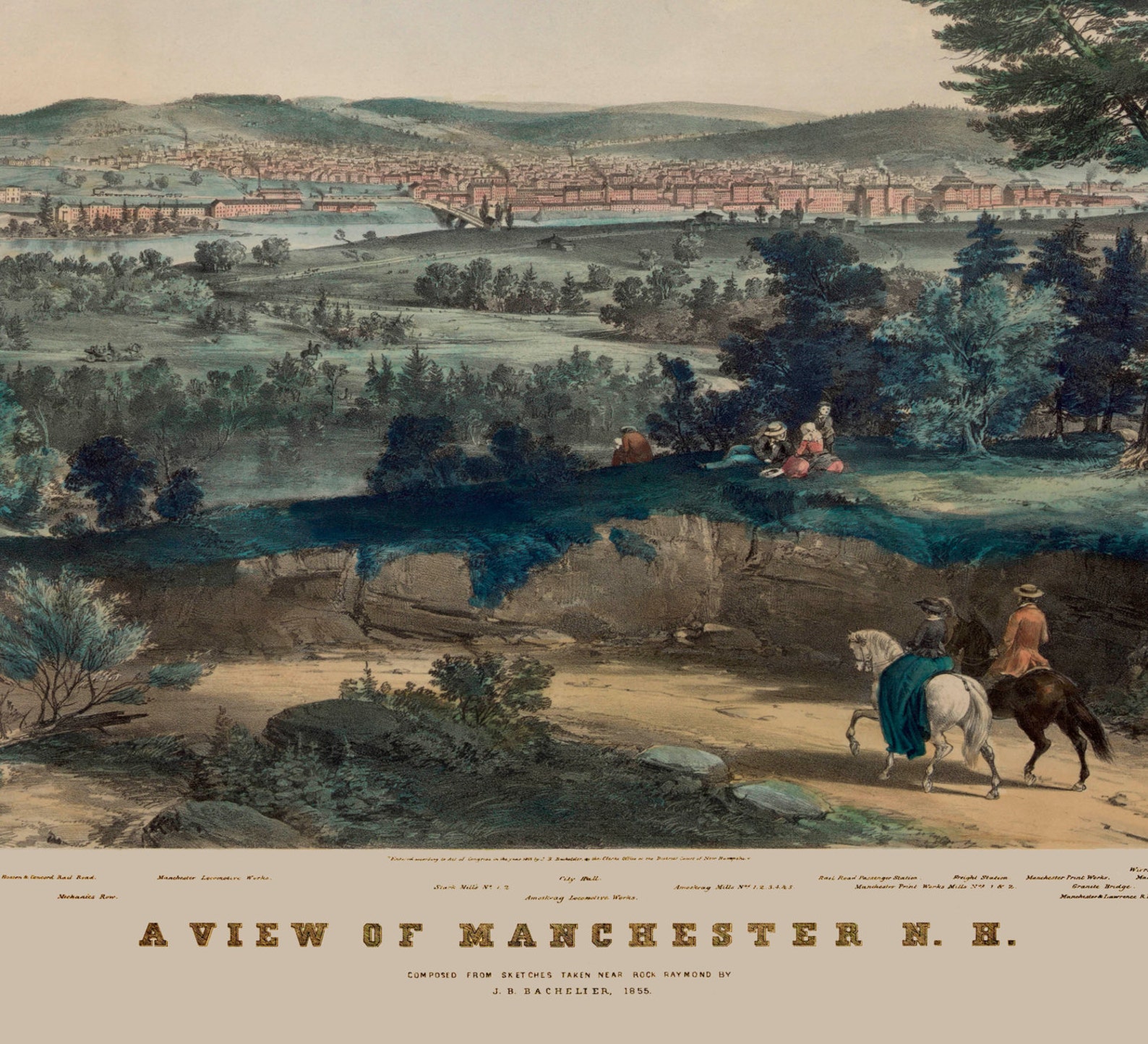Manchester NH, 1855; 24x36 Inch Print Reproduced From a Vintage ...