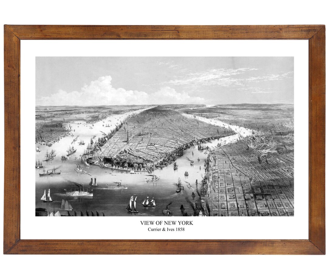 View of New York by Currier & Ives, 1858; 24x36 Inch Print Reproduced ...