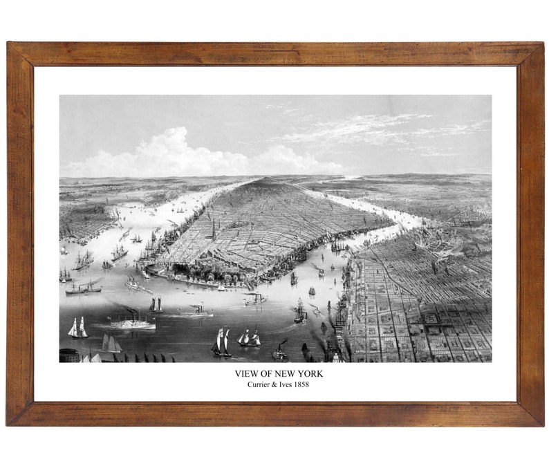 View of New York by Currier & Ives, 1858 24x36 Inch Print Reproduced ...