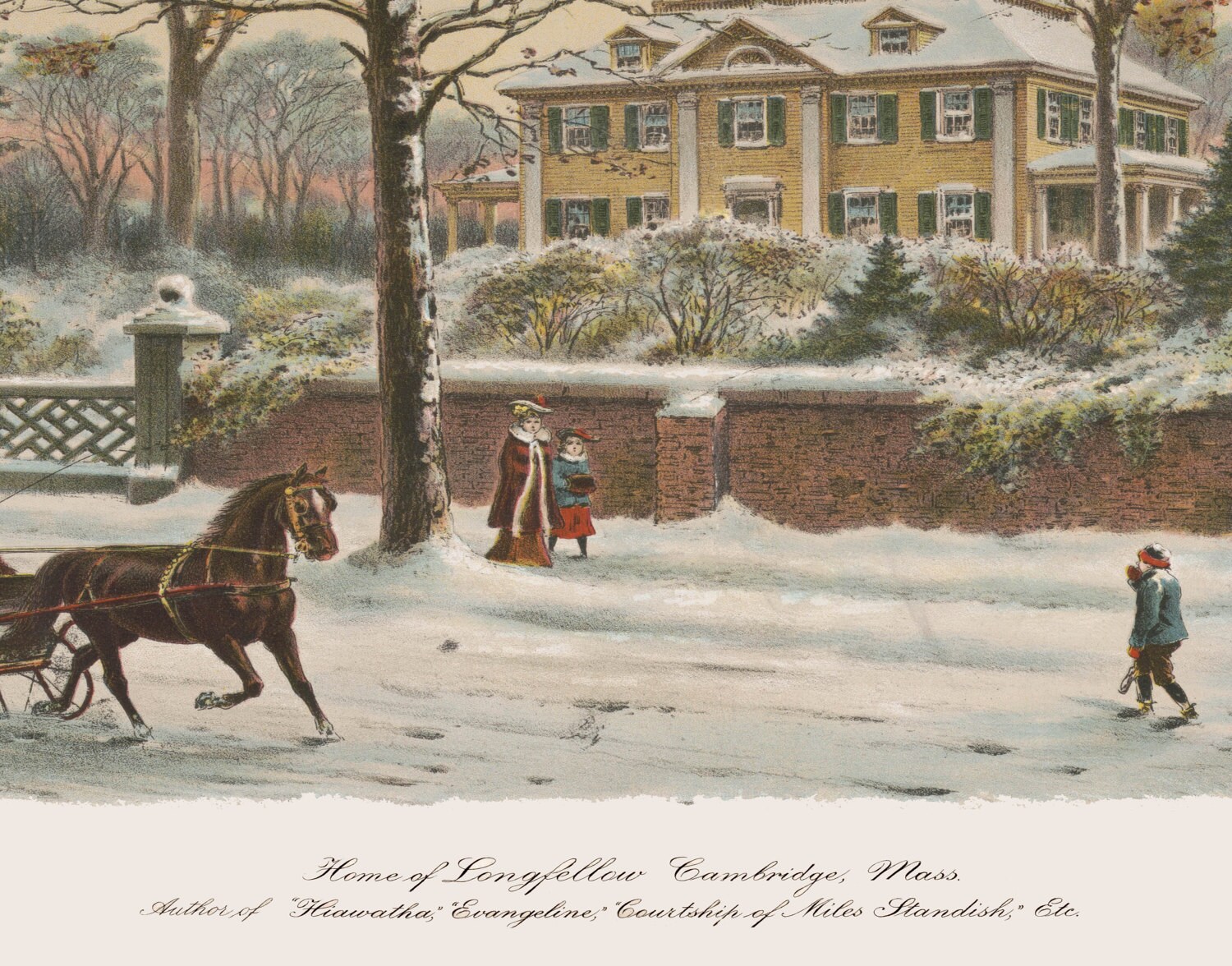 Cambridge MA, Home of Longfellow, 1904; 24x36 Inch Print Reproduced ...