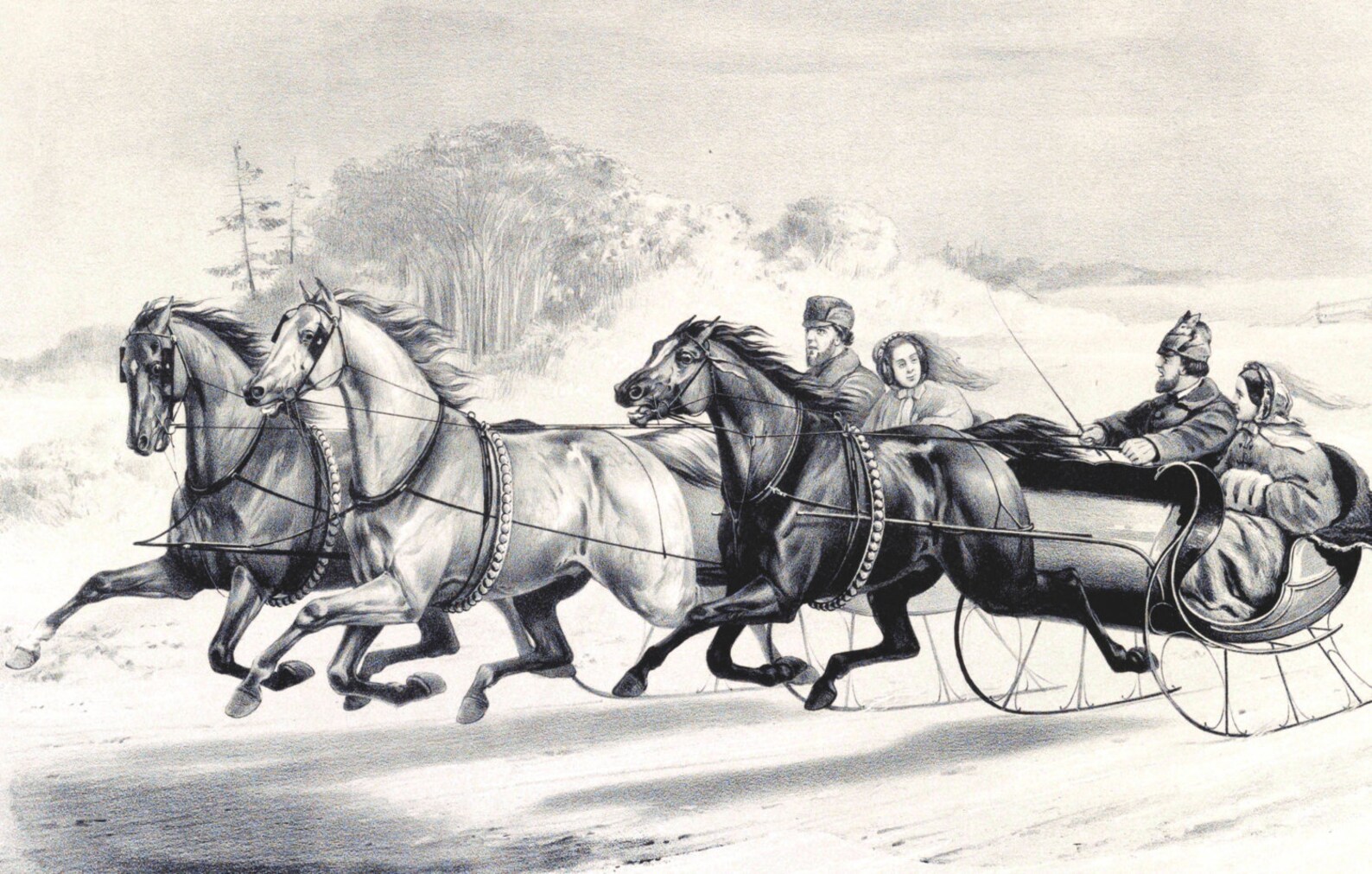 Sleigh Race by Currier & Ives 1859 24x36 Inch Print | Etsy
