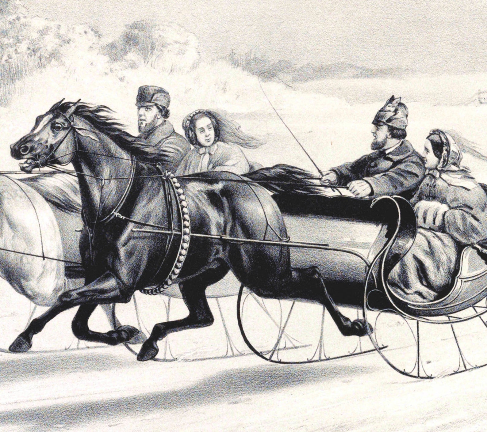 Sleigh Race by Currier & Ives 1859 24x36 Inch Print | Etsy