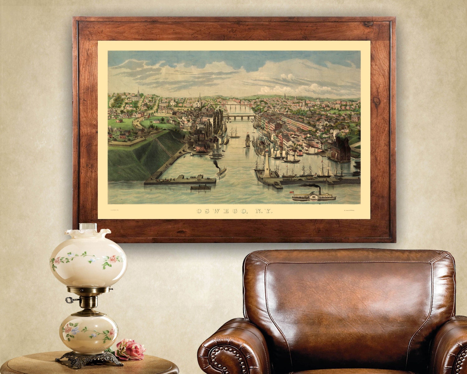 Oswego Ny 1855 24x36 Inch Print Reproduced From A Vintage Painting Or