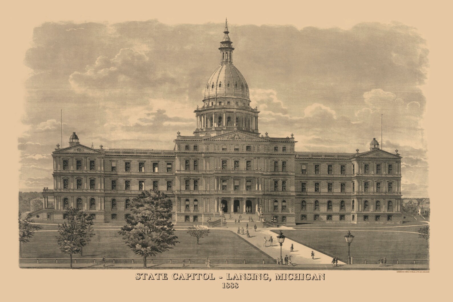 Lansing MI, State Capitol Building, 1888 24x36 inch print reproduced ...