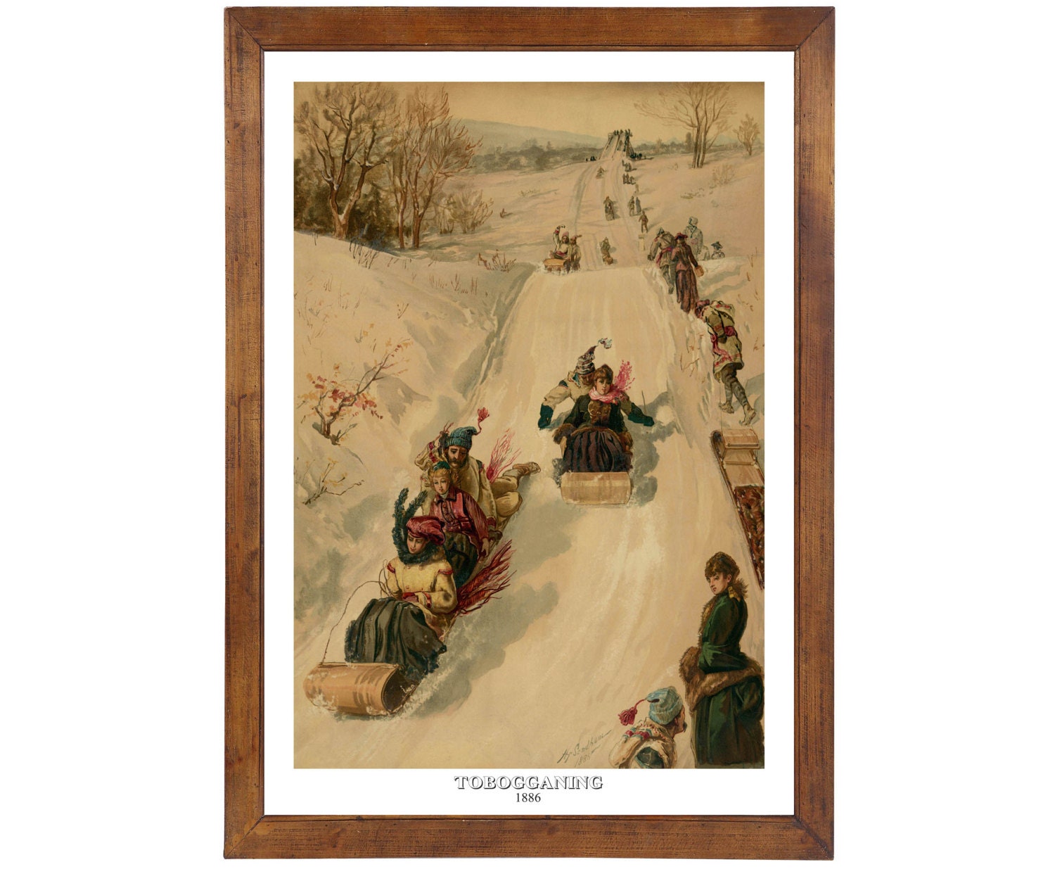 Tobogganing L. Prang & Co. Boston 1886 24x36 inch print | Etsy