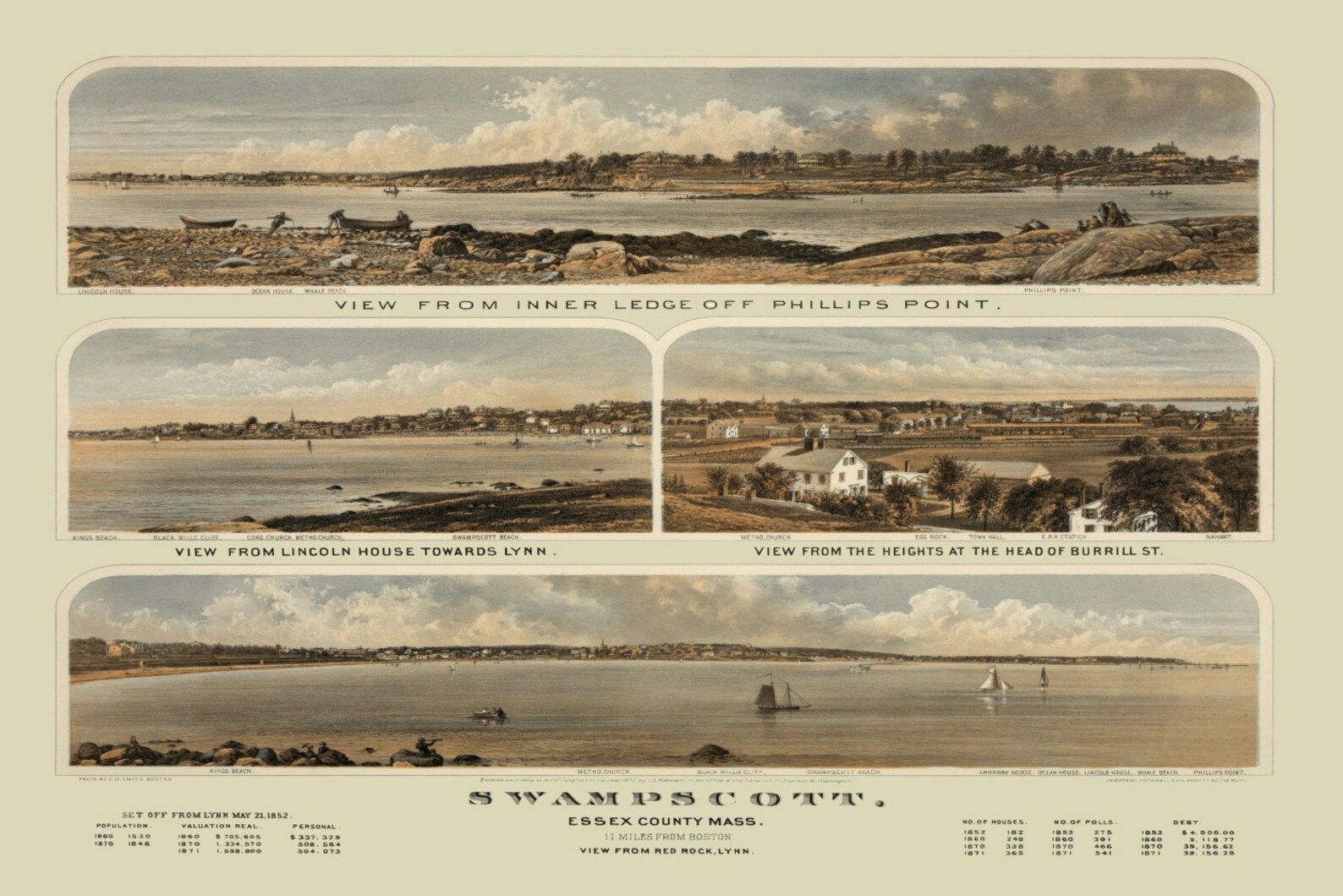 Swampscott MA, 1871; 24x36 Inch Print Reproduced From a Vintage ...