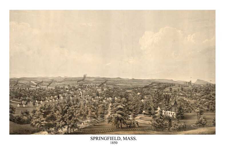 Springfield MA, 1850 24x36 Inch Print Reproduced From a Vintage ...