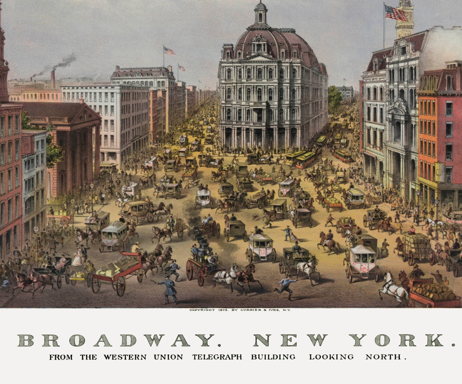 Broadway, New York City by Currier & Ives, 1875; 24x36 inch print ...