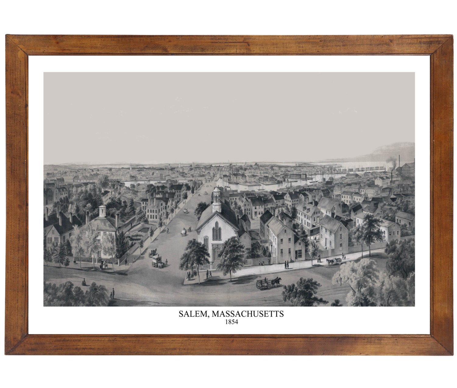 Salem MA, 1854; 24x36 Inch Print Reproduced From a Vintage Lithograph ...