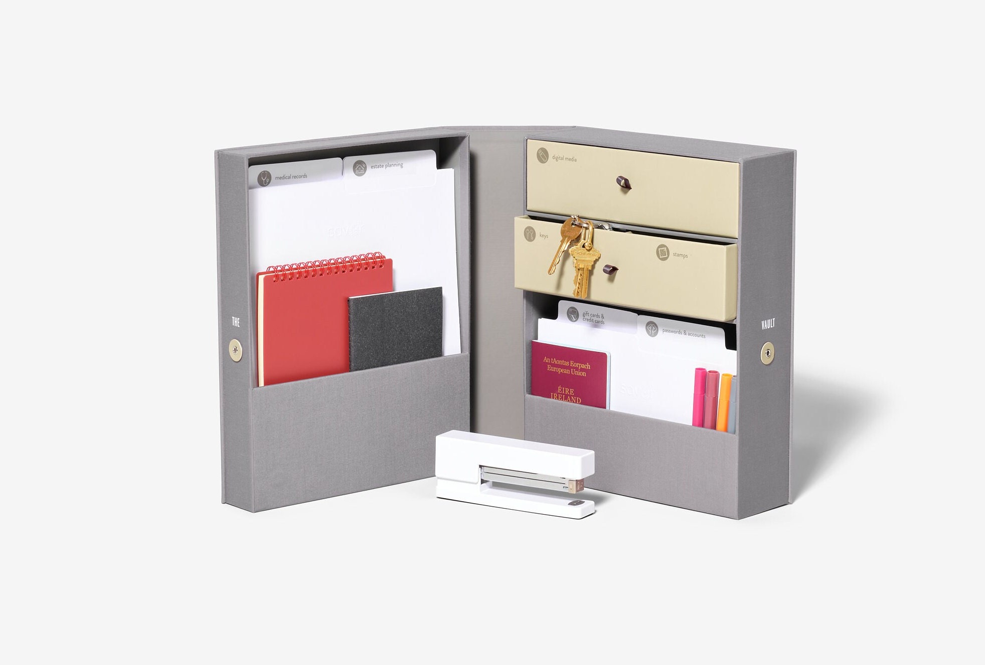 Linen Desk Organizer: the Vault With Illustrated Labels - Etsy