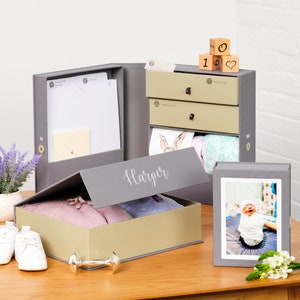 Baby Keepsake Vault & Overflow Box Gift Set 2 Pieces Fabric Linen ...