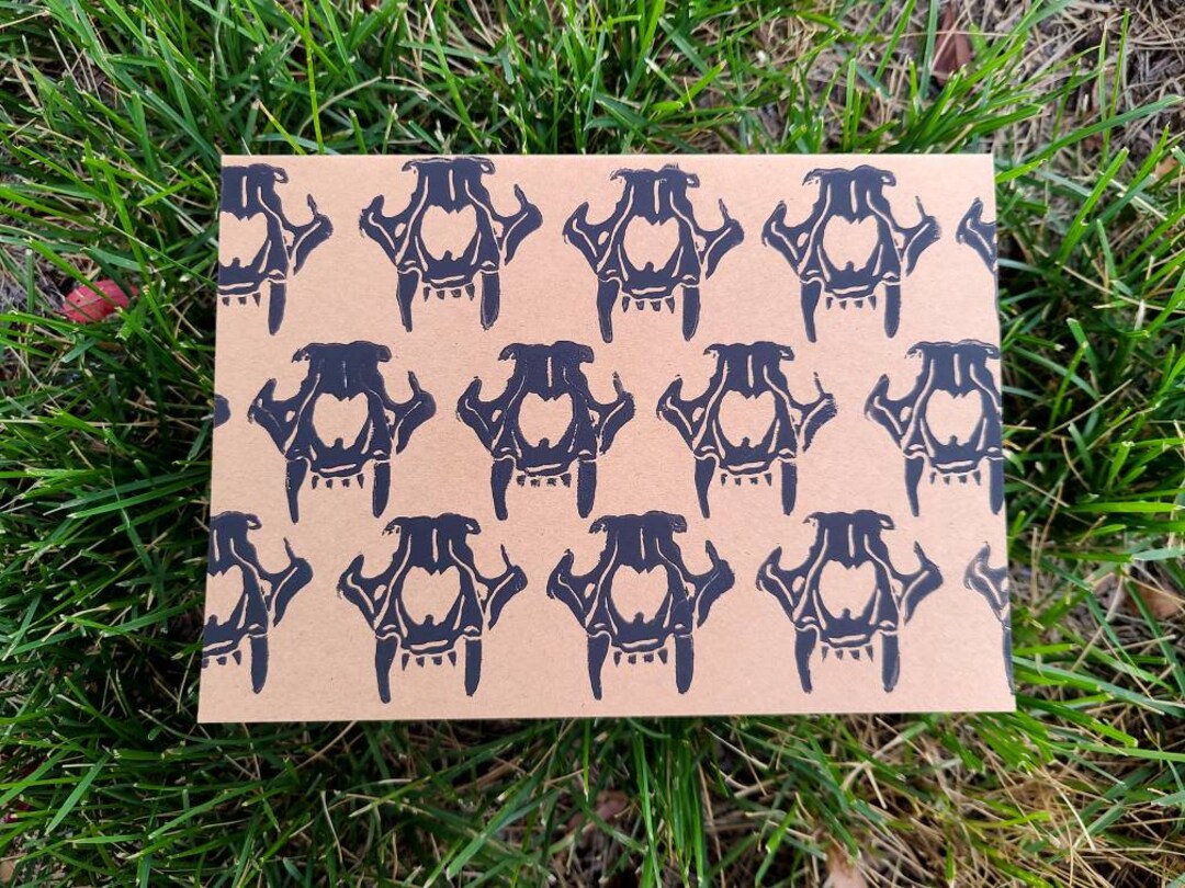 Mountain Lion Skull Tessellation Print Card Animal Block Print Card ...