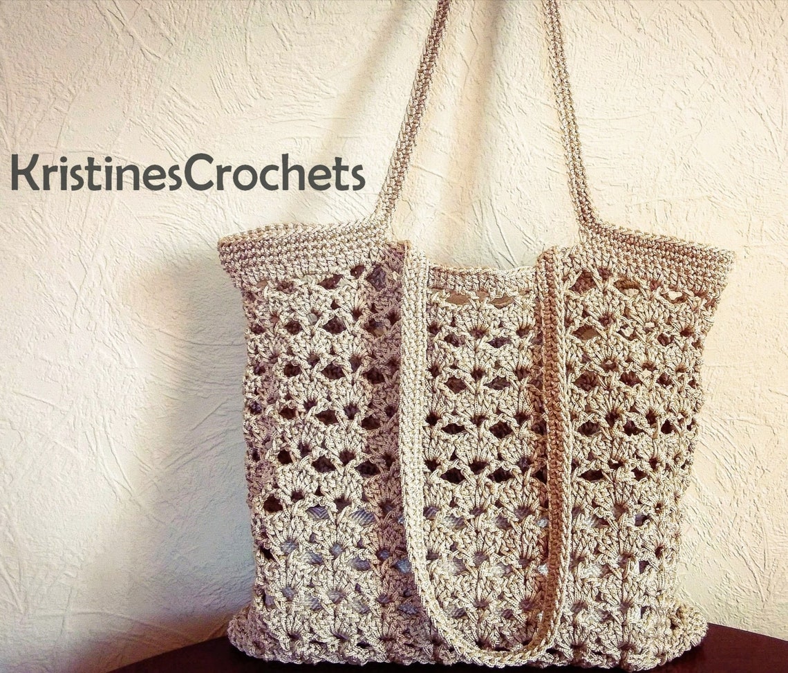 CROCHET PATTERN - Lacy Tote Market Beach Unlined Bag Written Pattern ...