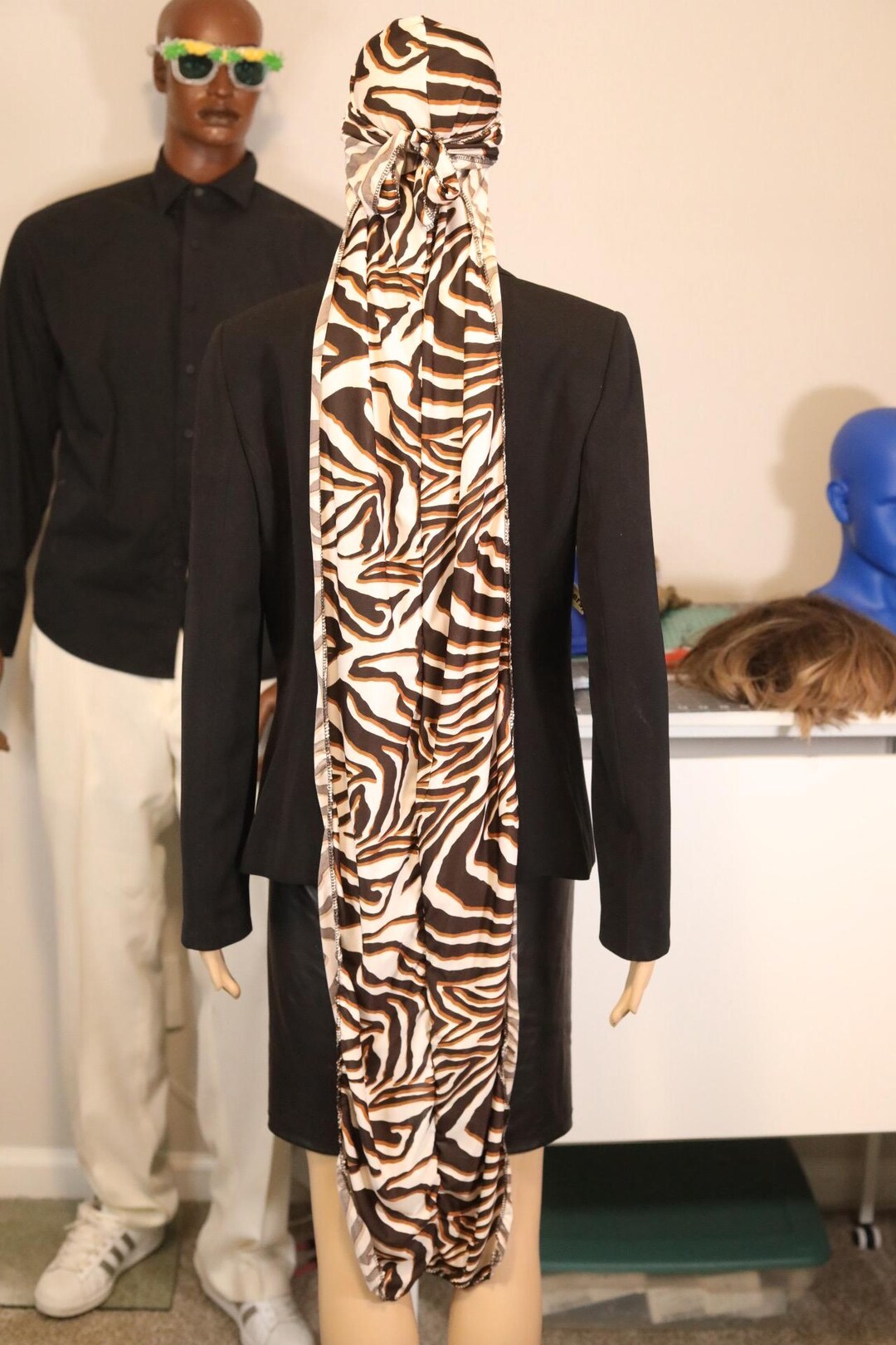 48” Extra Long Zebra Print Durag | Stretch Polyester Blend Wave Cap ...