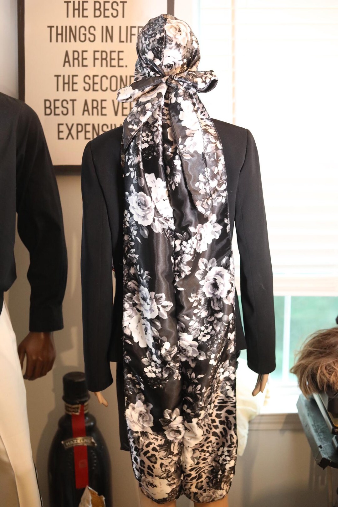 Luxury Satin Durag - Black & White Floral Leopard Print, Extra Long ...