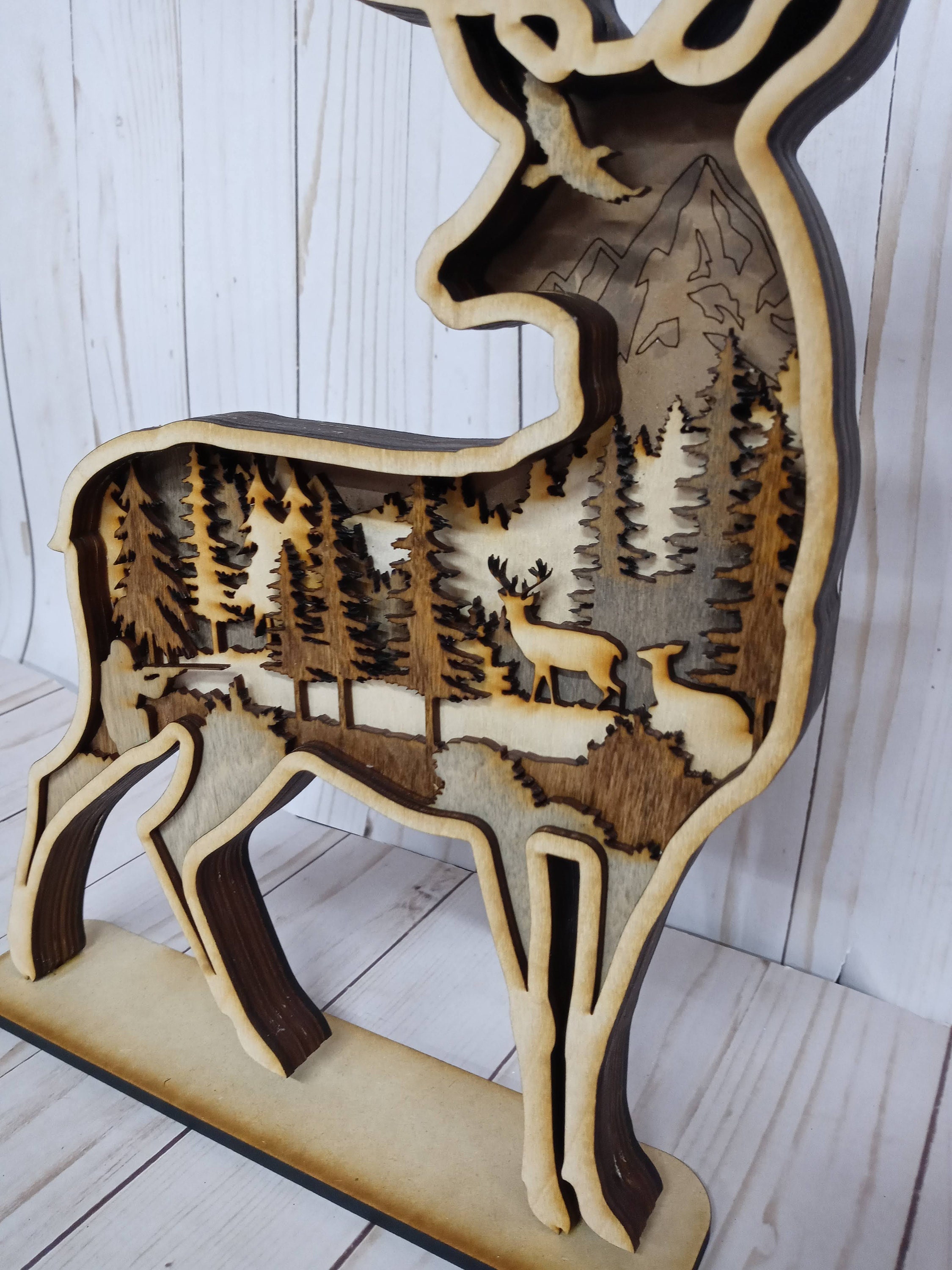 Wood Deer Standing Decoration 3D Layered Sign - Etsy