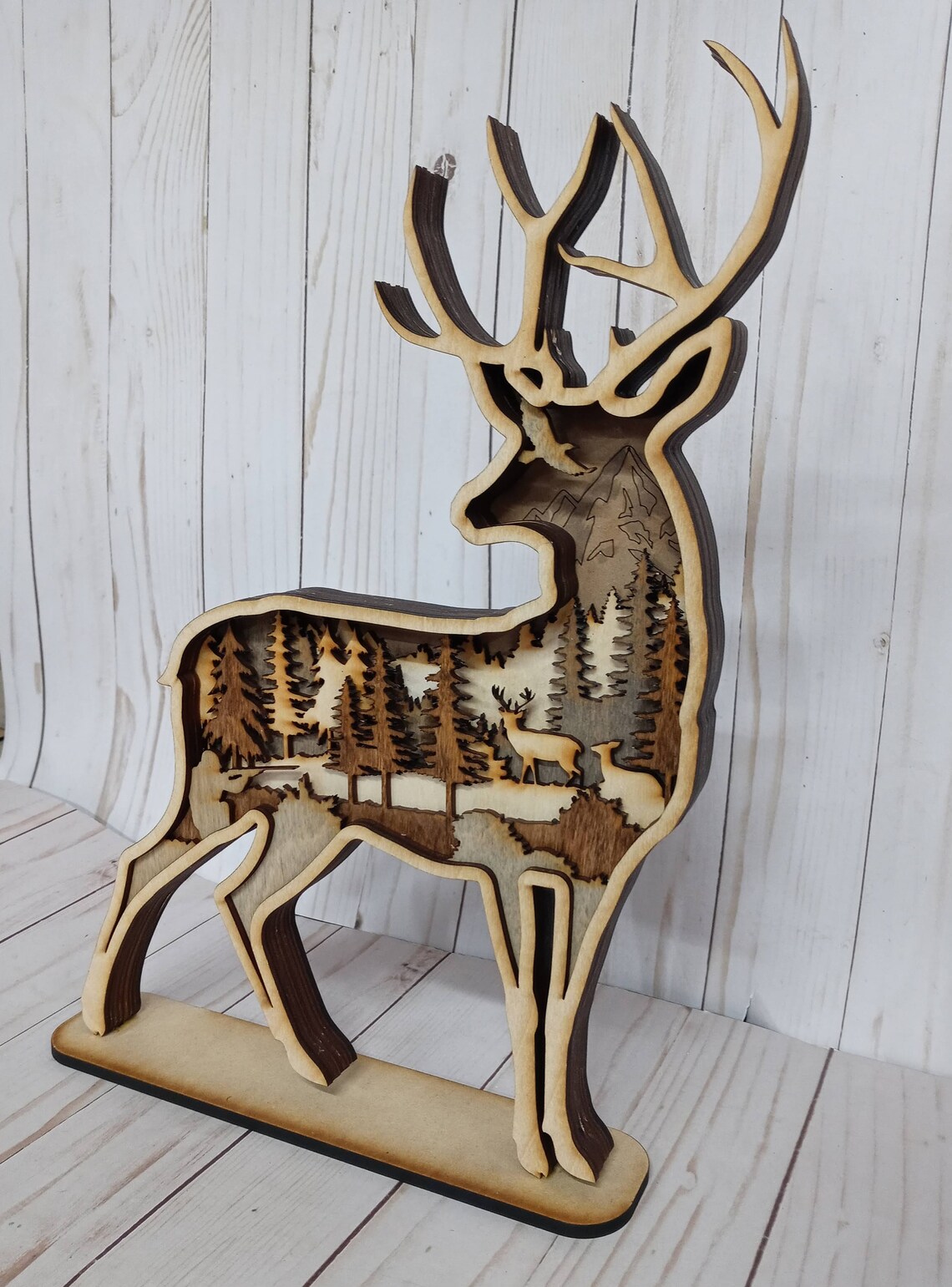 Wood Deer Standing Decoration 3D Layered Sign - Etsy