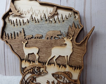 Wood Deer Standing Decoration 3D Layered Sign | Etsy