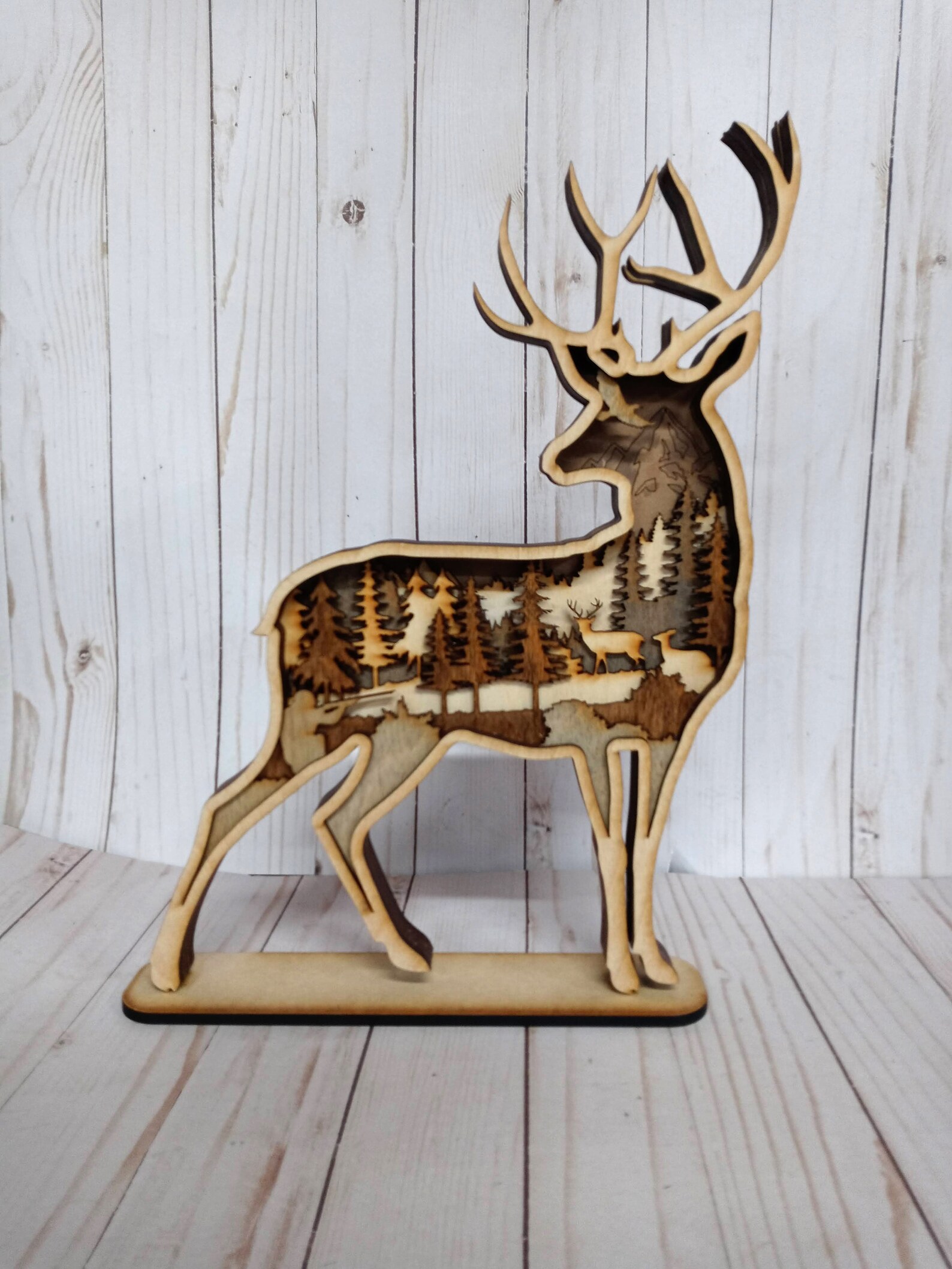 Wood Deer Standing Decoration 3D Layered Sign - Etsy