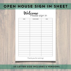 Open House Sign in Sheet Reception Sign Attendance Sheet - Etsy