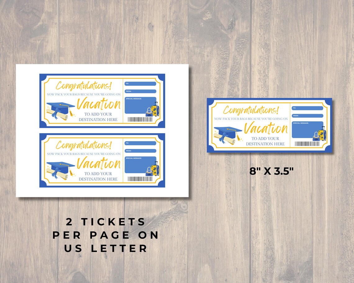 Editable Graduation Vacation Ticket, Vacation Surprise, Graduation Trip ...