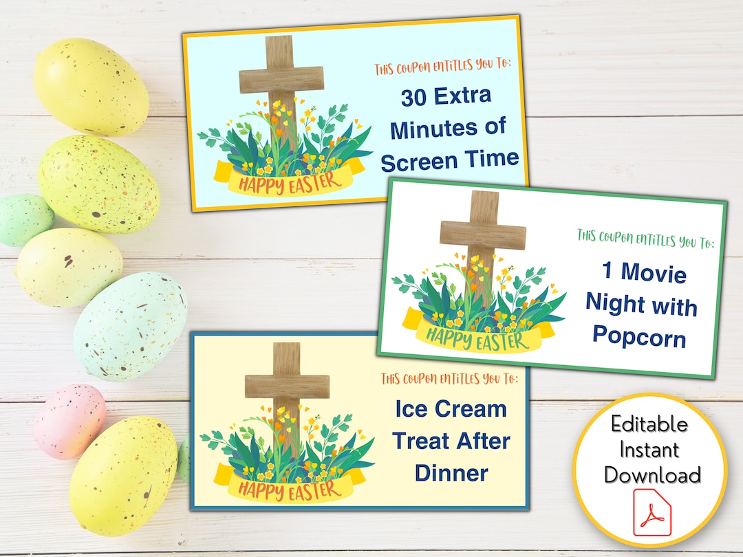 Editable Easter Coupons, Printable Easter Egg Filler, Religious Easter ...